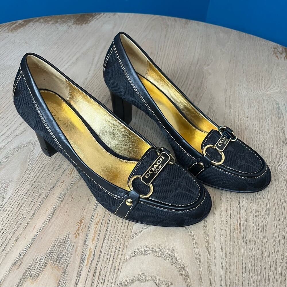 Coach Charley Signature Logo Pump Stacked Heel Black … - Gem